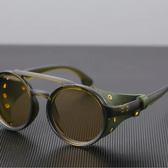 Accessories | New Steampunk Faux Leather Round Aviators Green And Gold ...